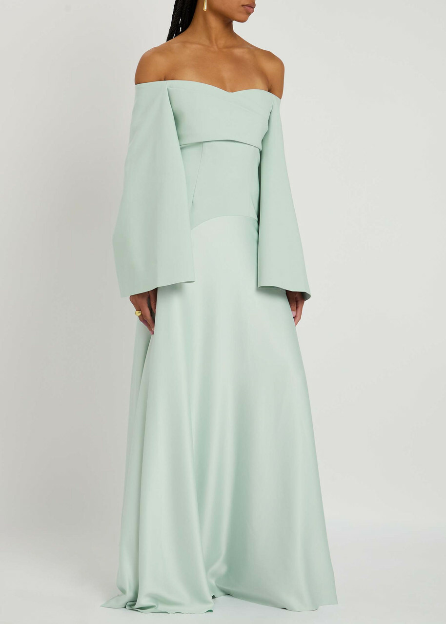 Solace London Rina Satin and Crepe Maxi Dress Light Blue Solace London