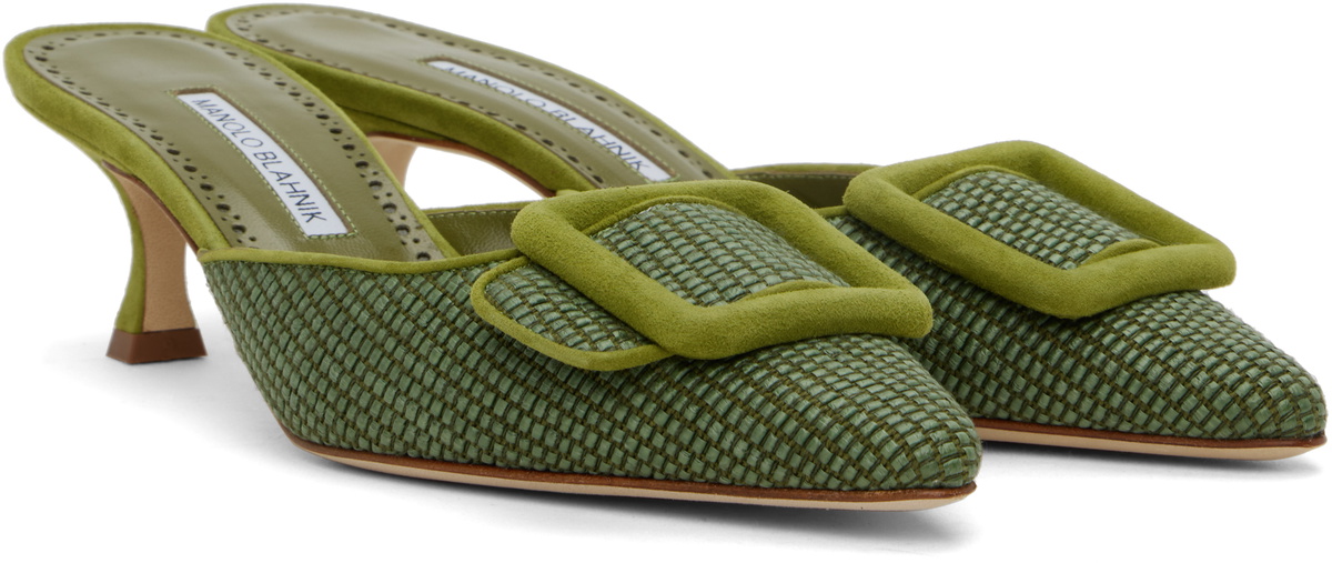 Manolo Blahnik Green Maysalebi Mules Manolo Blahnik