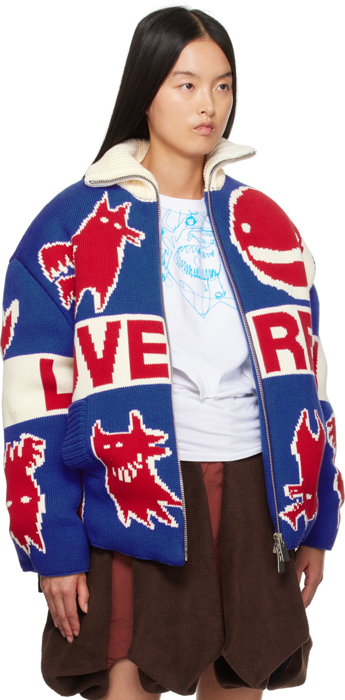 Charles Jeffrey LOVERBOY Blue & Red Knitted Puffer Jacket Charles ...
