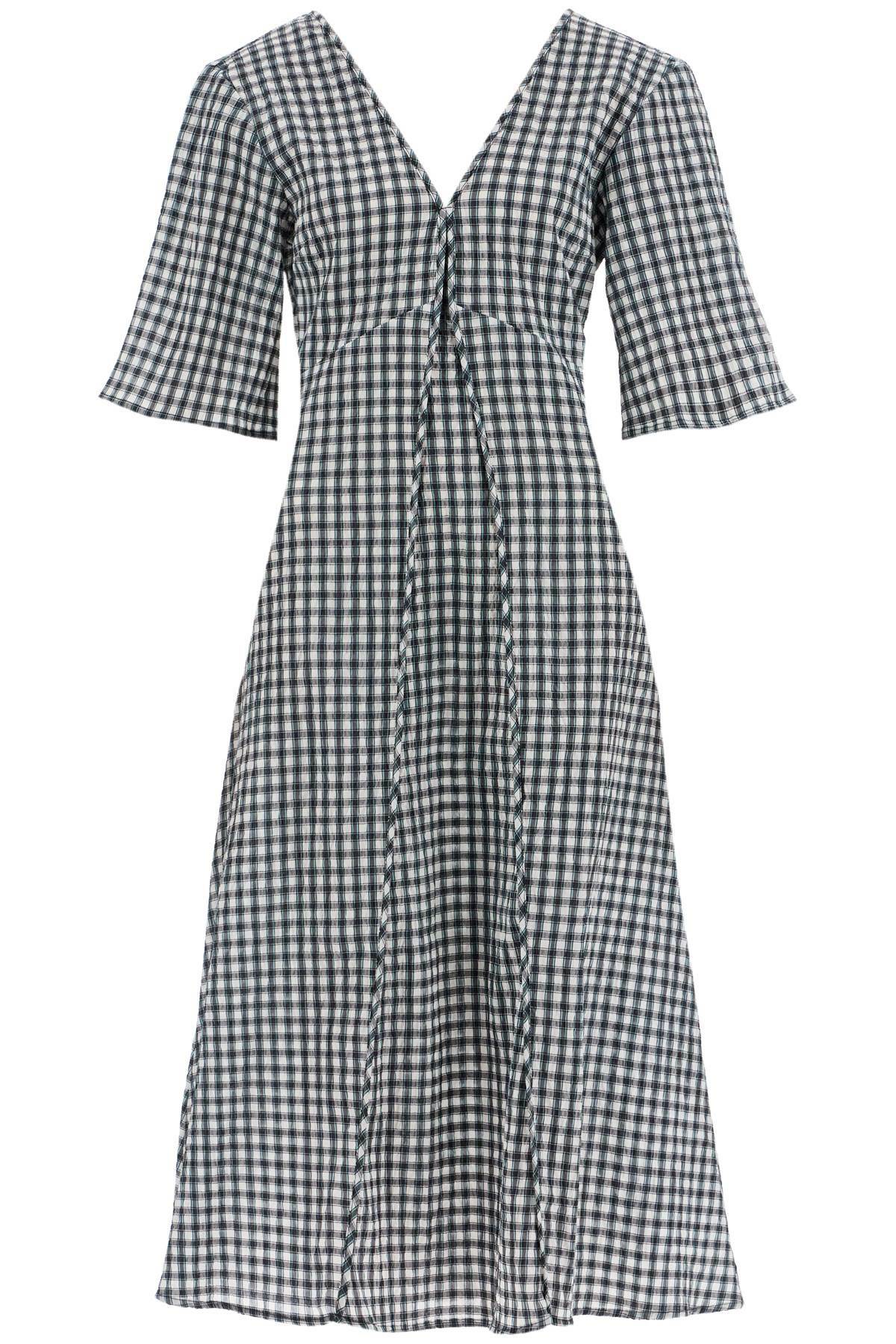 GANNI midi seersucker check dress White GANNI