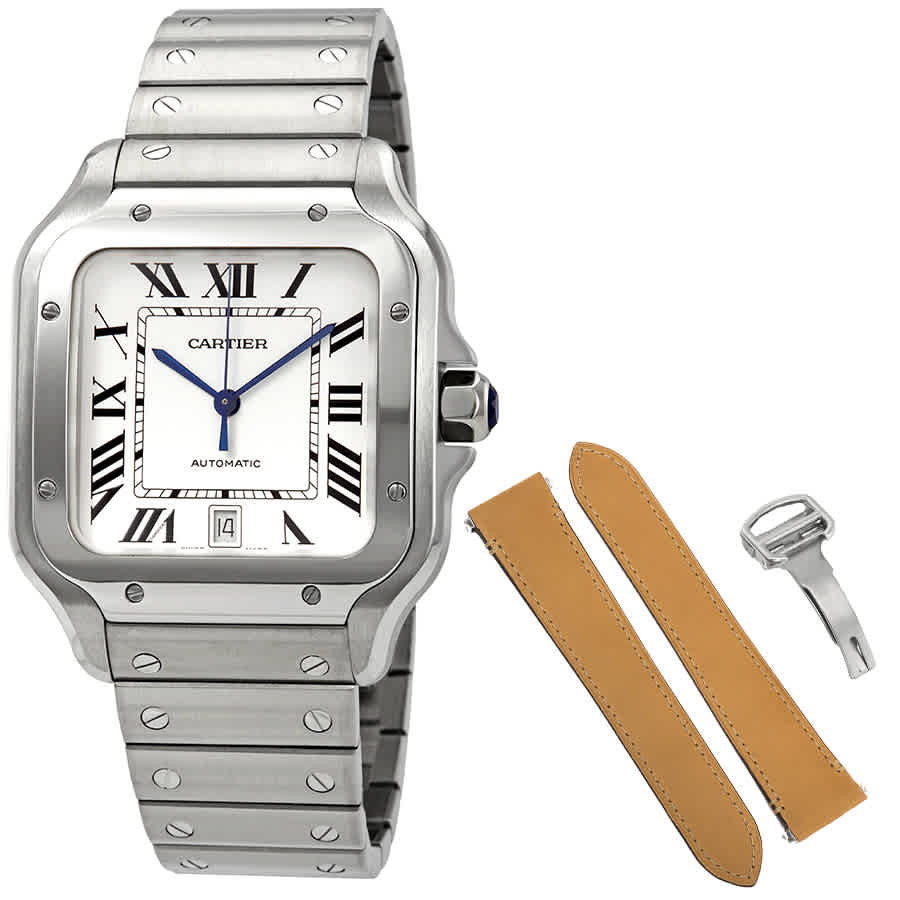 Cartier Santos Large Model Silvered Opaline Dial Mens Watch WSSA0018 ...