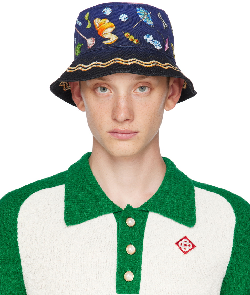 Casablanca White Denim Printed Bucket Hat Casablanca