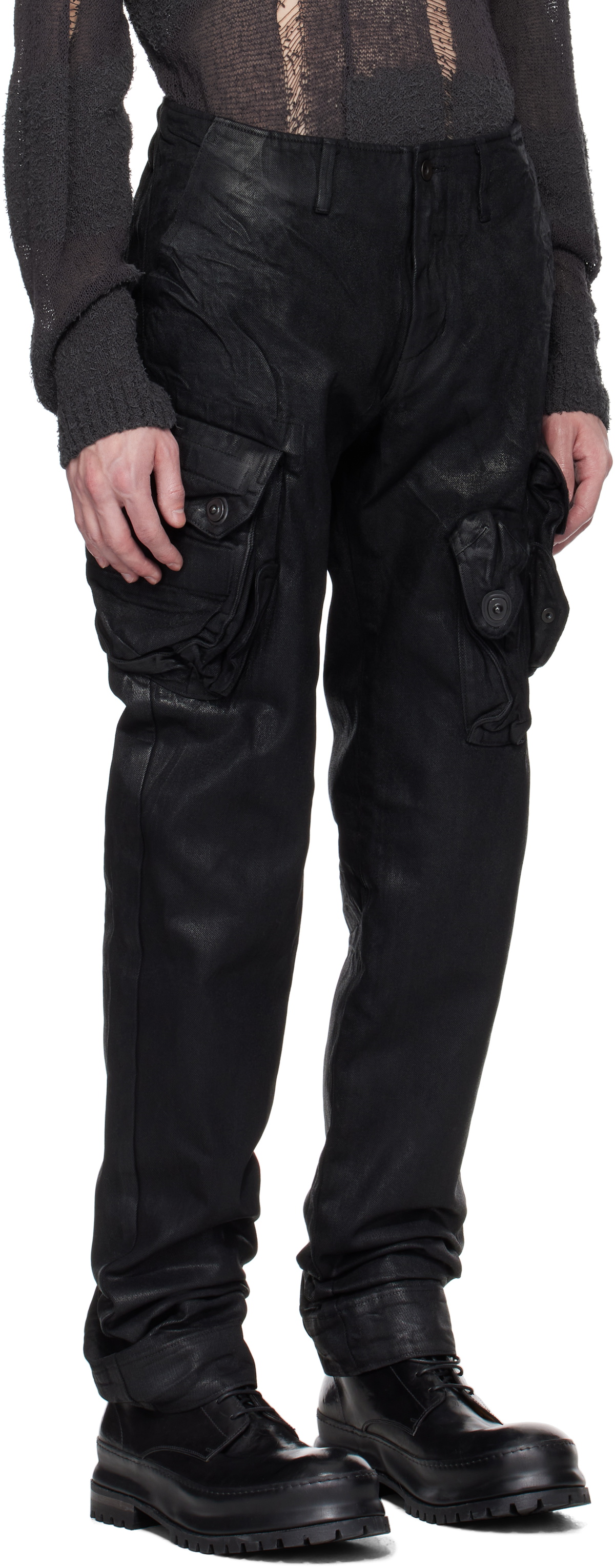 Julius Black Coated Gasmask Skinny Denim Cargo Pants Julius