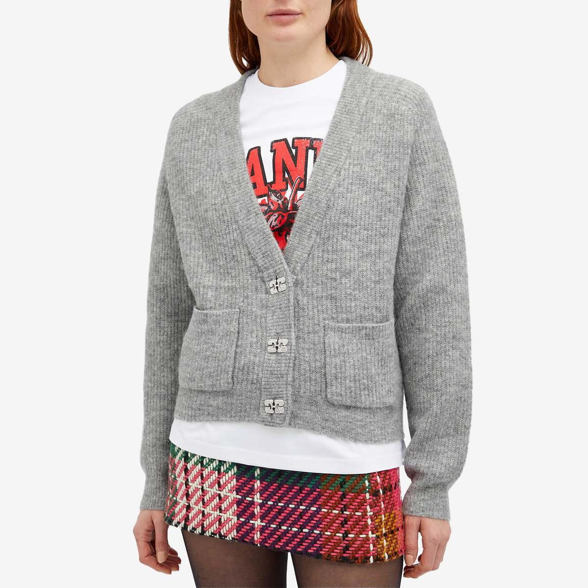 GANNI Women's Soft Wool Cardigan in Paloma Melange GANNI