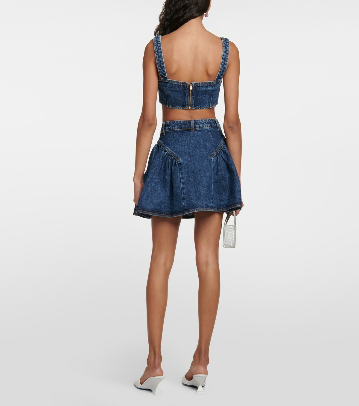 Self-Portrait Bow-trimmed denim bra top Self-Portrait