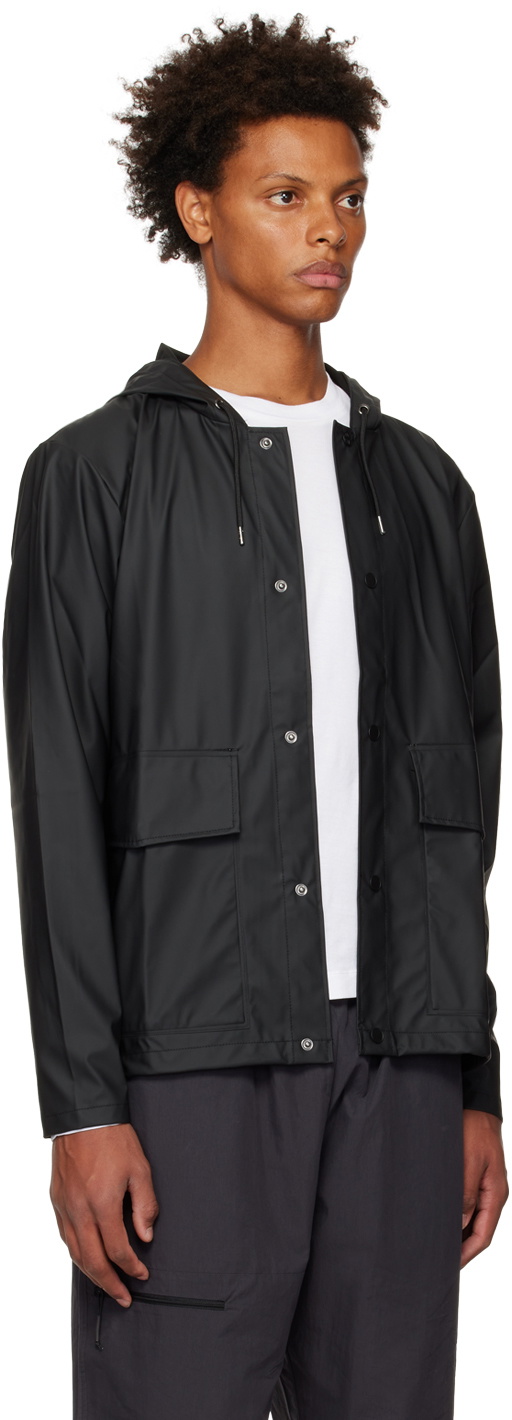 RAINS Black Short Hooded Jacket Rains