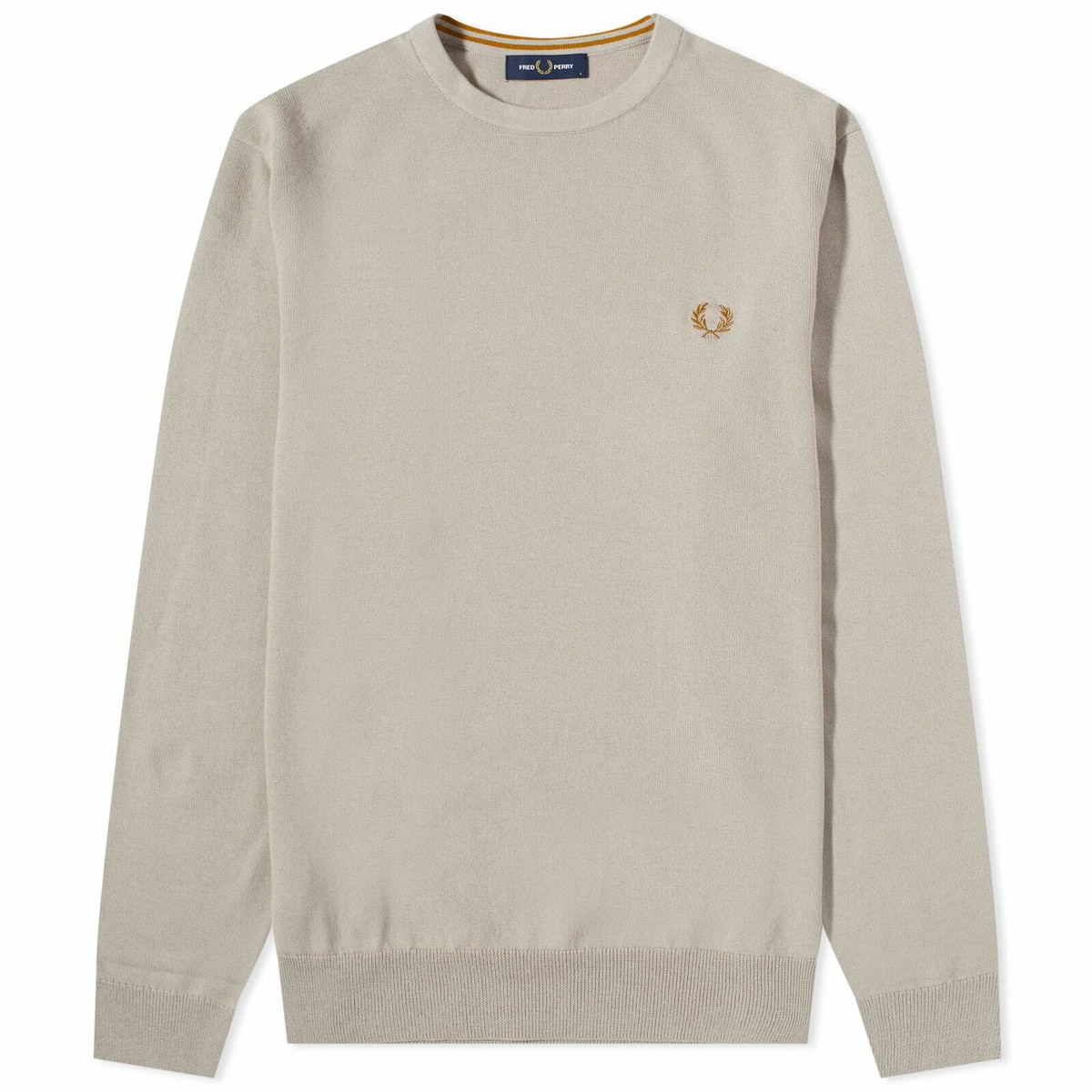 Fred Perry Men's Classic Crew Neck Knit in Dark Oatmeal Fred Perry