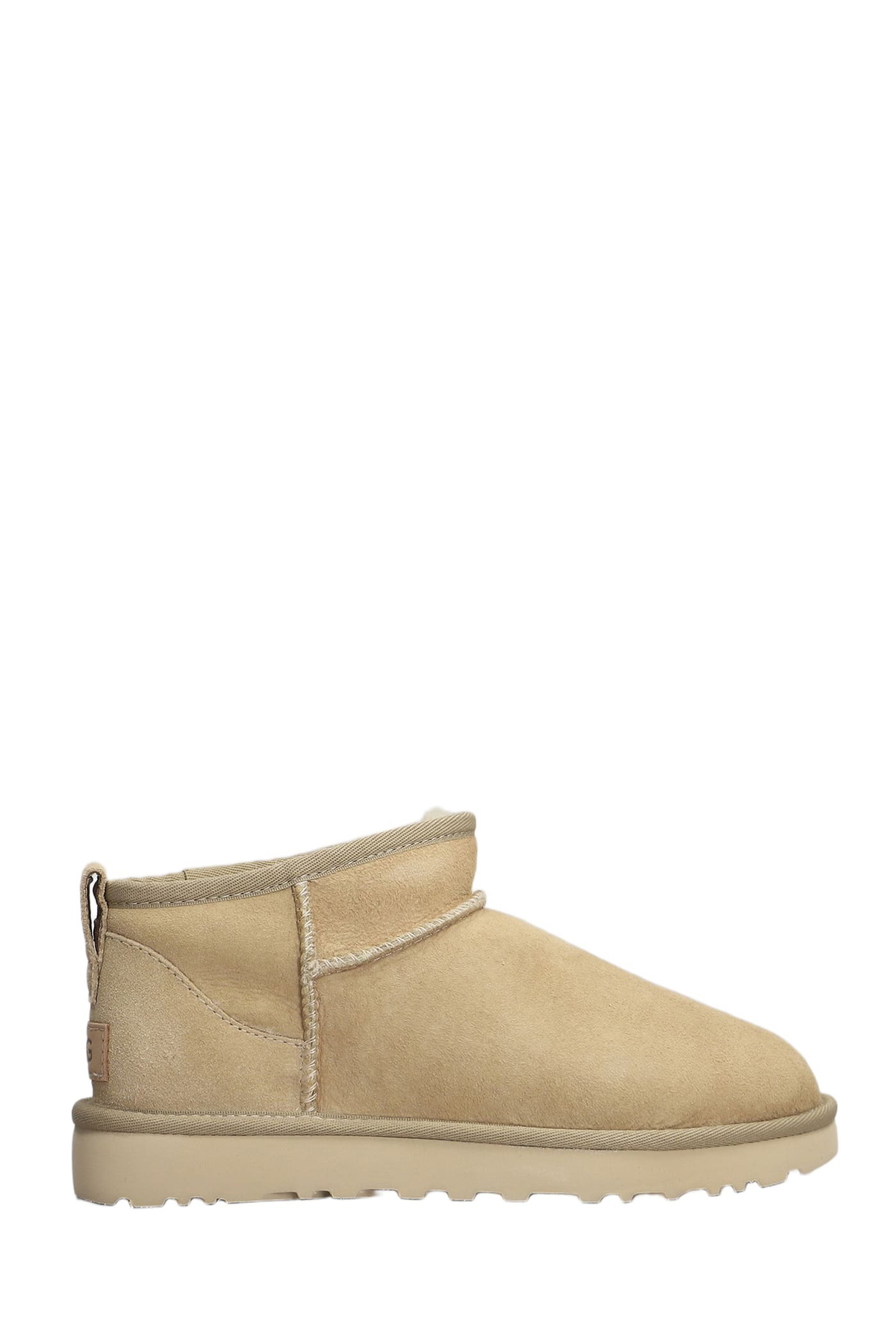 UGG Classic Ultra Mini Low Heels Ankle Boots In Beige Suede Ugg