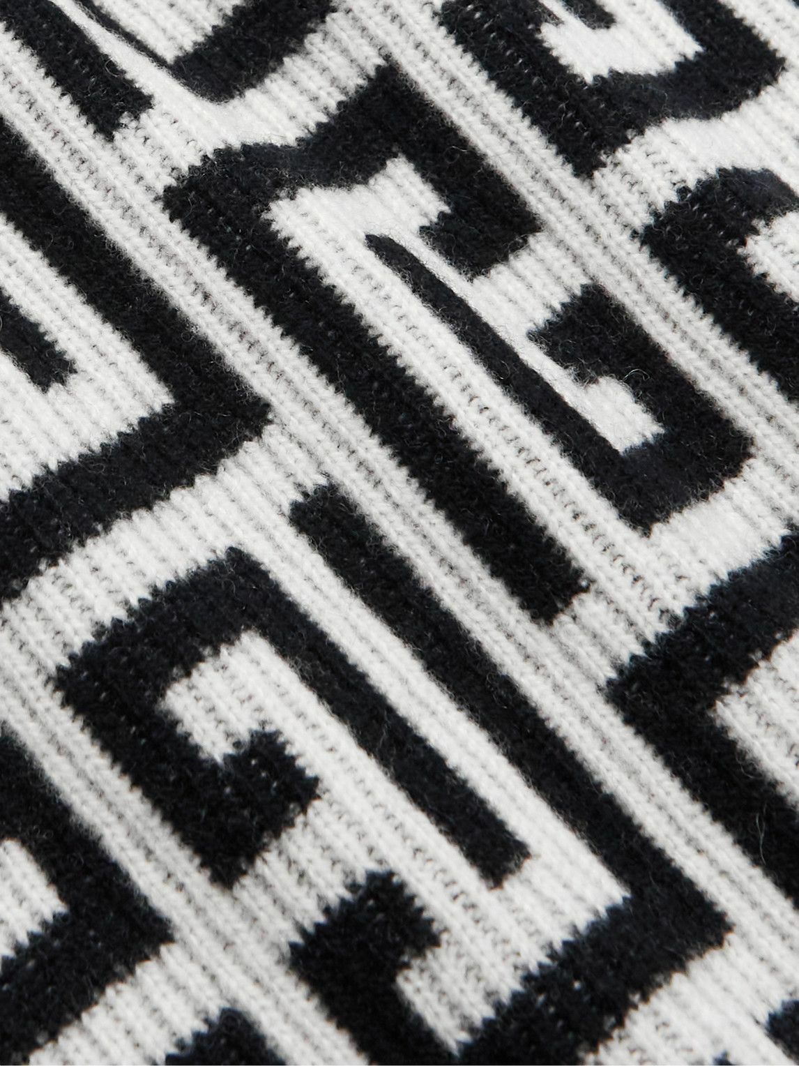 Balmain - Ribbed Monogrammed Merino Wool and Cashmere-Blend Scarf Balmain