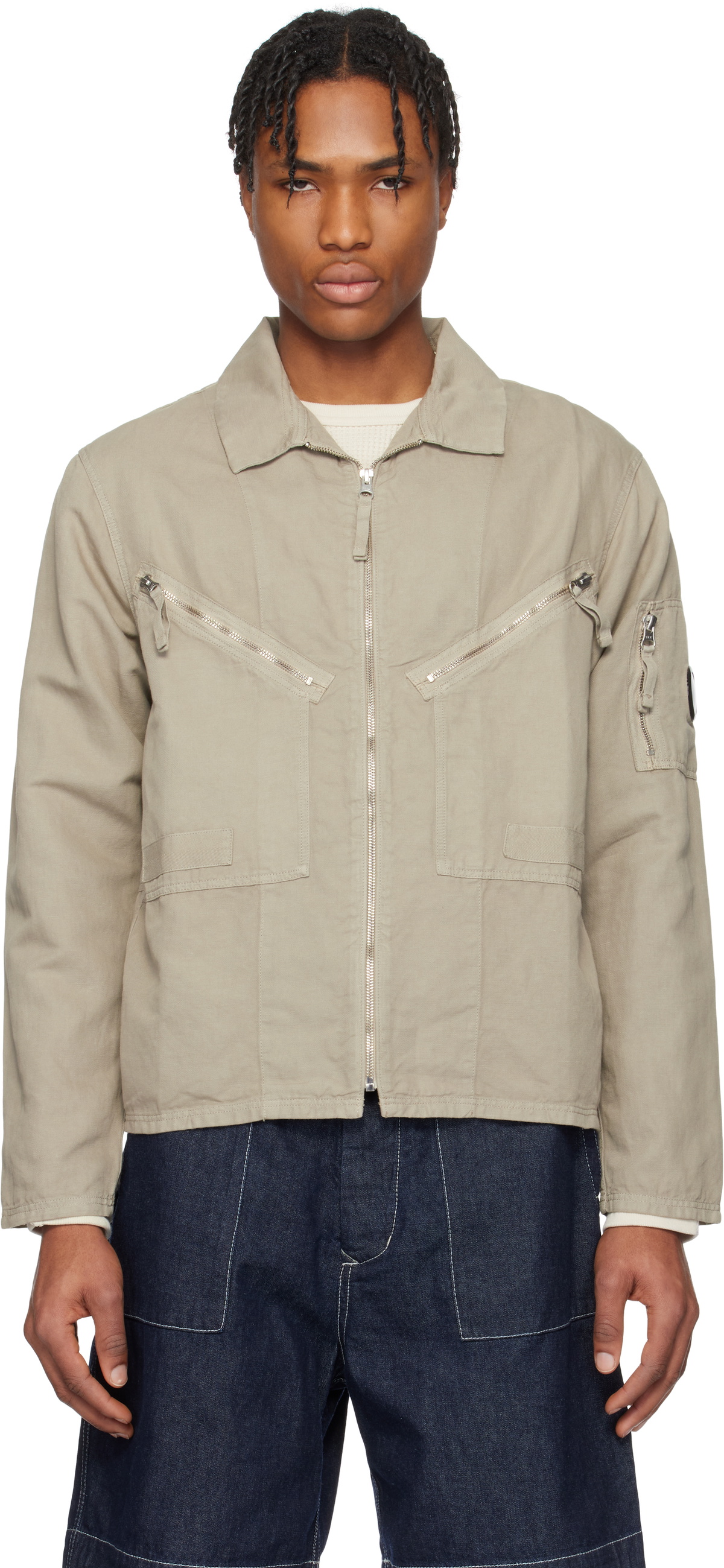 C.P. Company Beige Cotton Linen Full Zip Overshirt C.P. Company