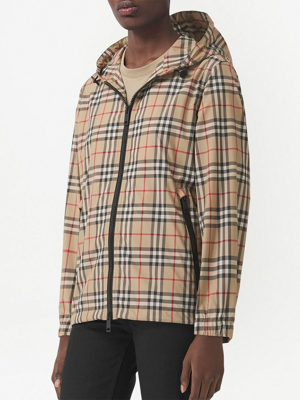 BURBERRY - Check Motif Hooded Jacket Burberry