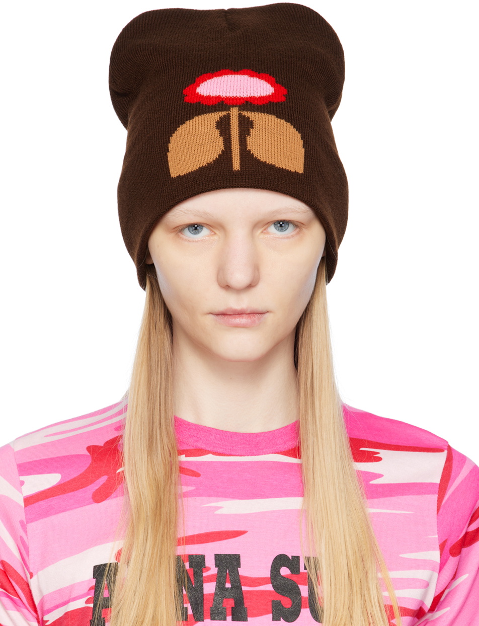 Anna Sui Brown Daisy Beanie Anna Sui
