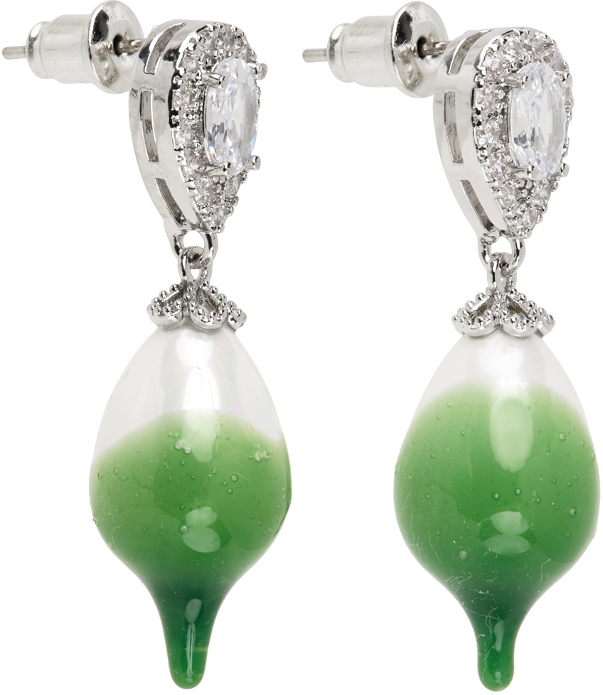 Ottolinger Silver & Green Pearl Drop Earrings Ottolinger