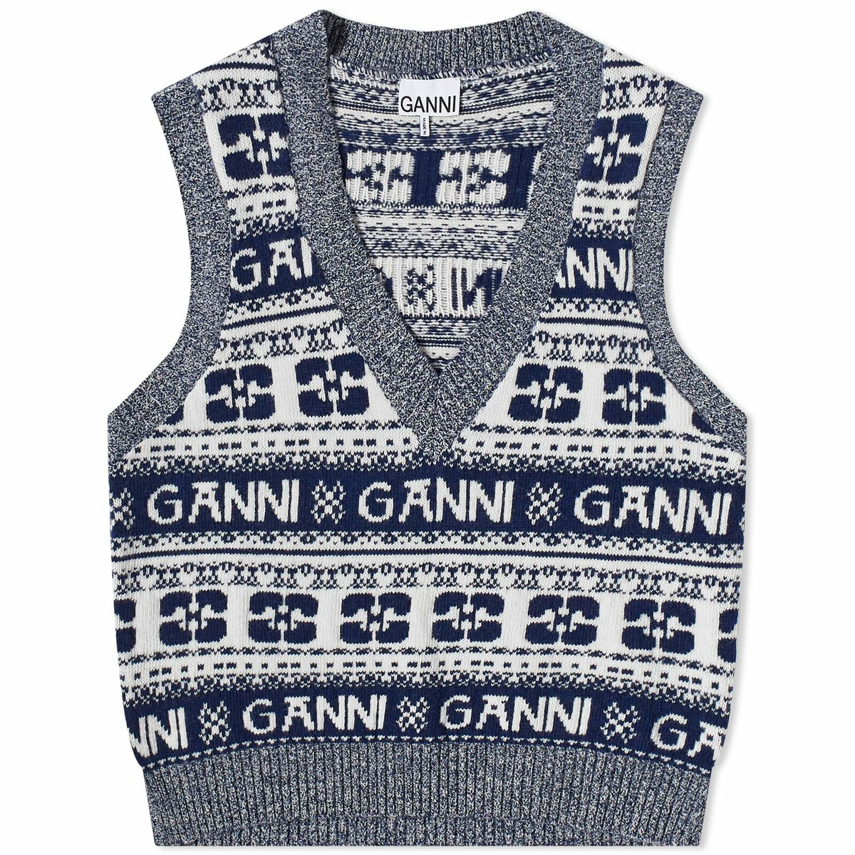 GANNI Women's Logo Wool Mix Vest in Sky Captain GANNI