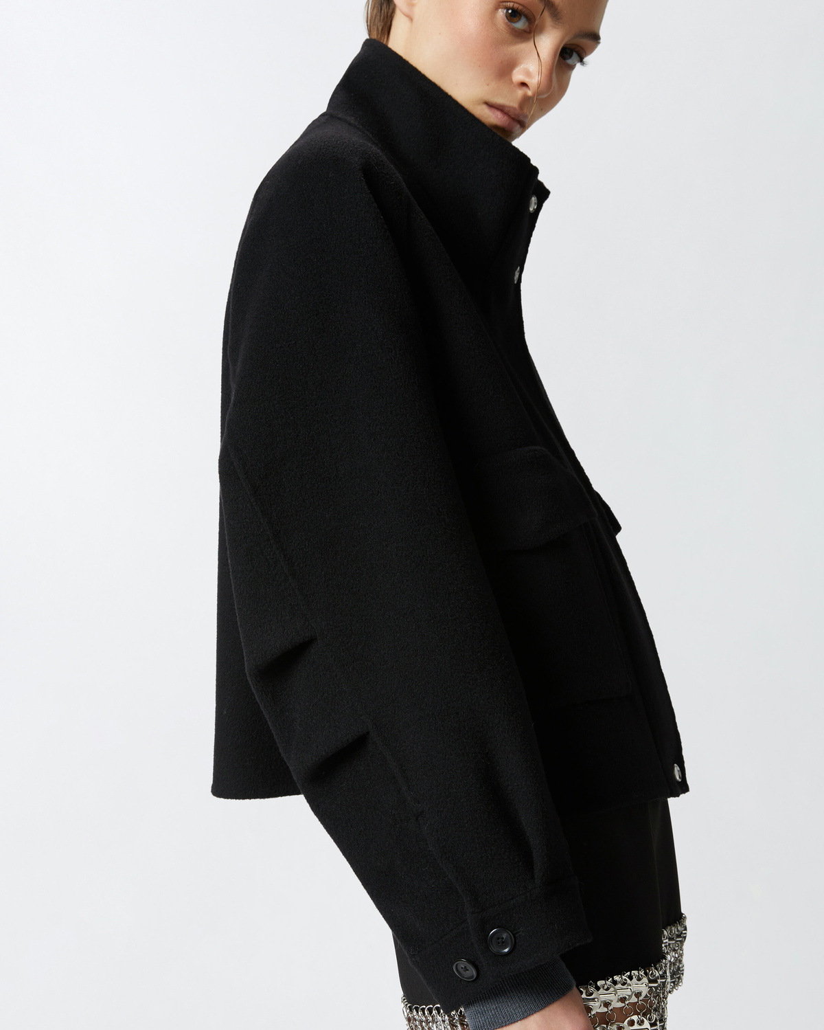 Pinko Short Double Layered Cloth Coat With High Neck Limo Black Pinko