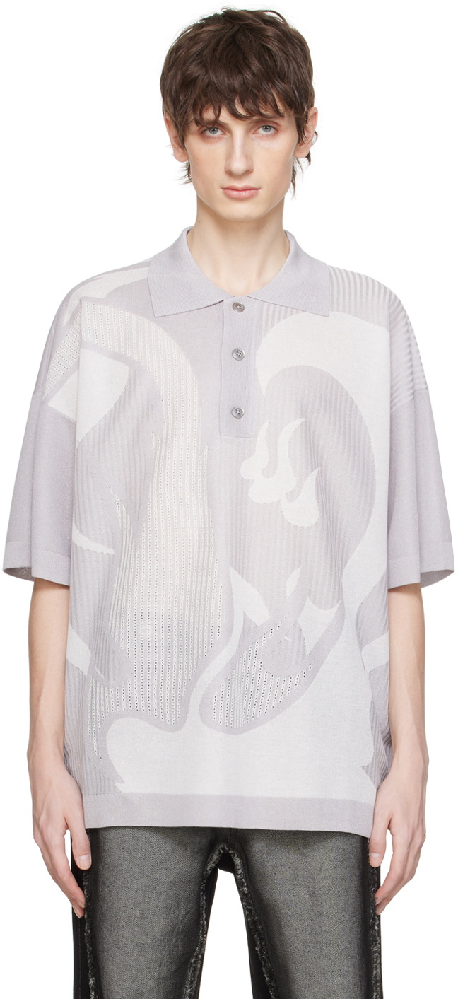 Feng Chen Wang Gray Jacquard Polo Feng Chen Wang