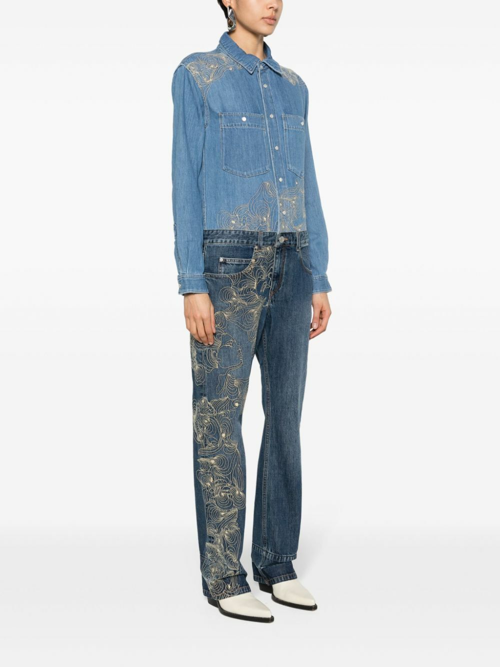 ISABEL MARANT Blue Imane Embroidered Denim Jumpsuit Isabel Marant