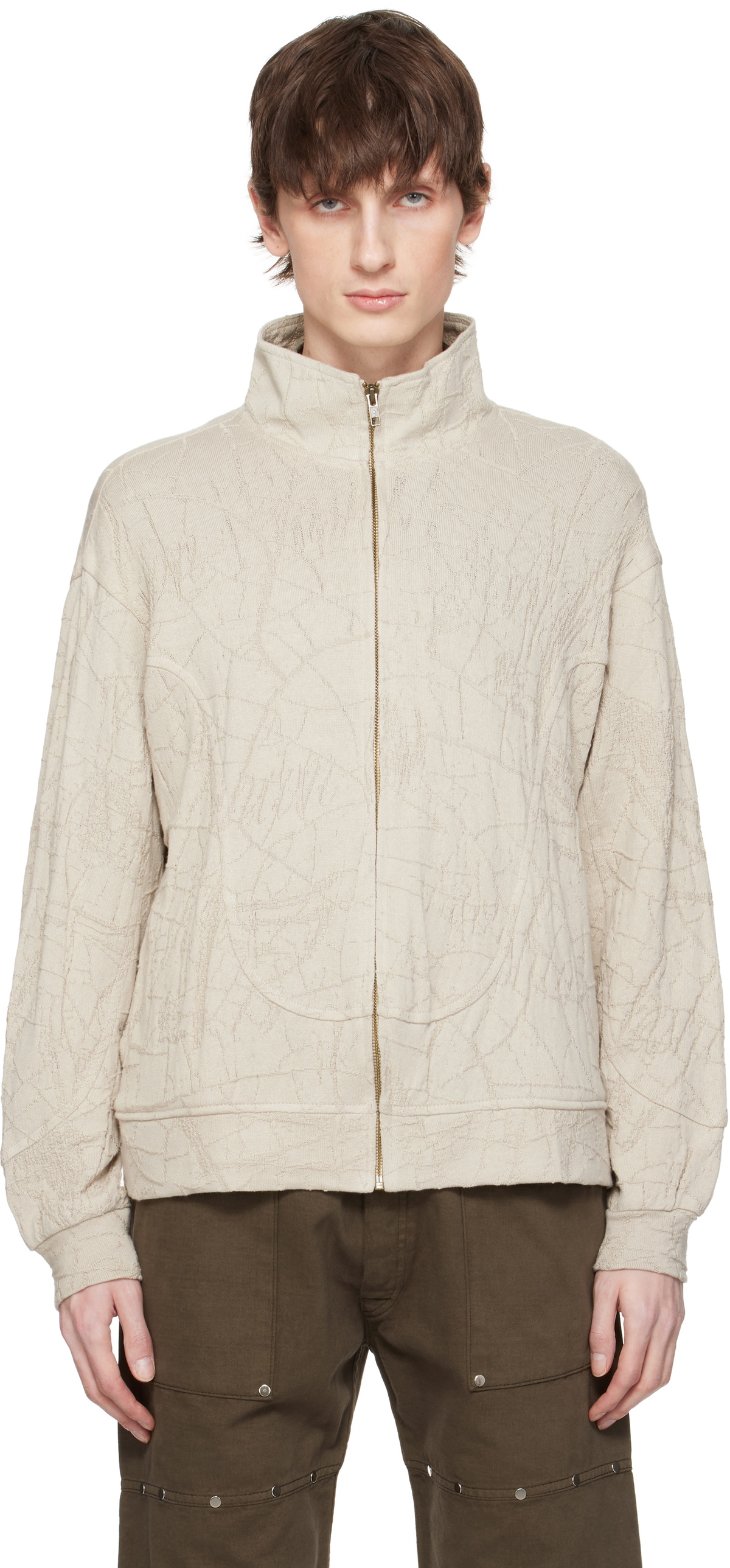 Serapis Beige Knit Wave Track Jacket Serapis