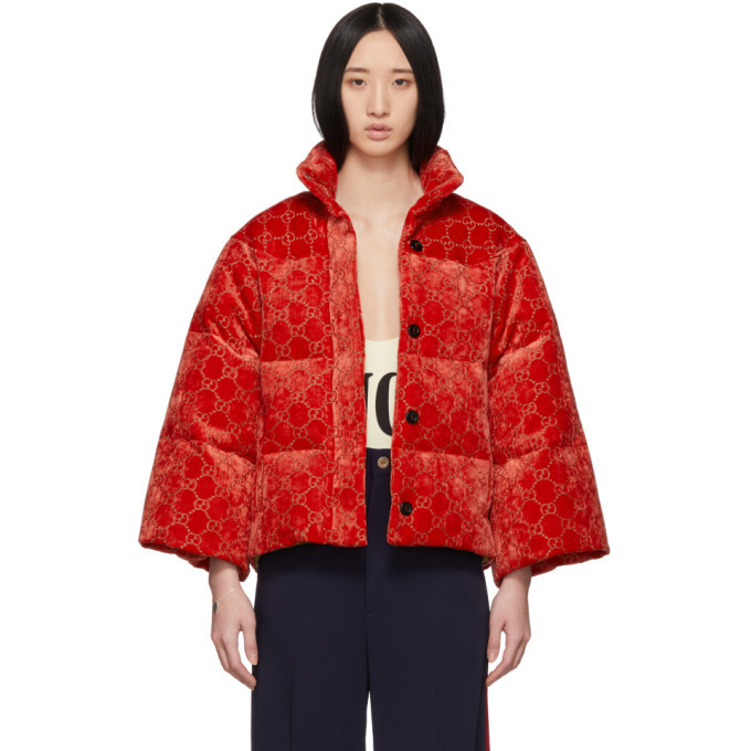 Gucci Pink Down GG Velour Cropped Jacket Gucci