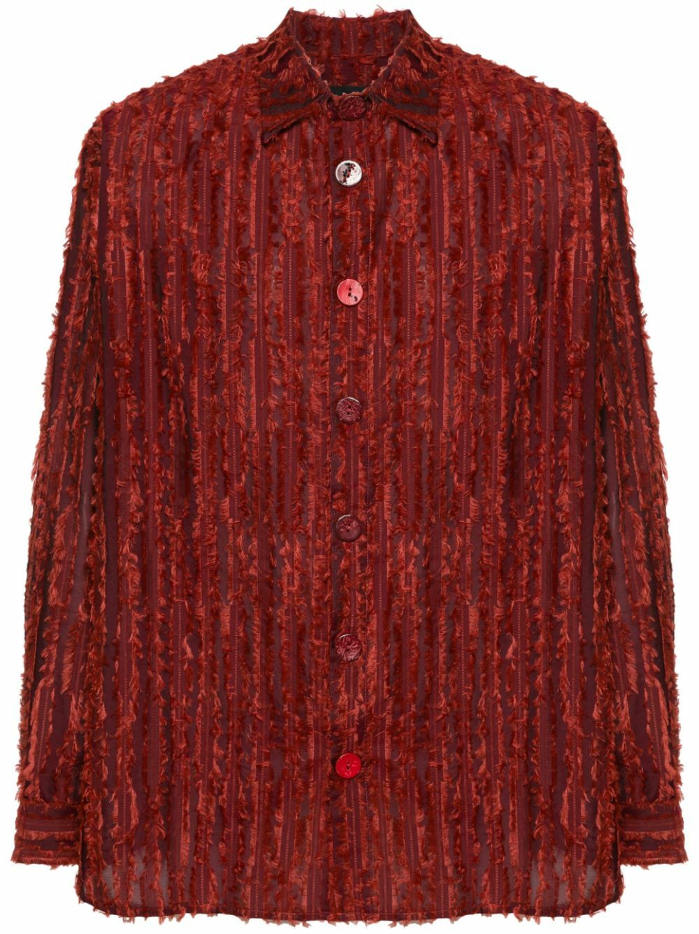 Labrum London Red Fringed Velvet Long-Sleeve Shirt Labrum