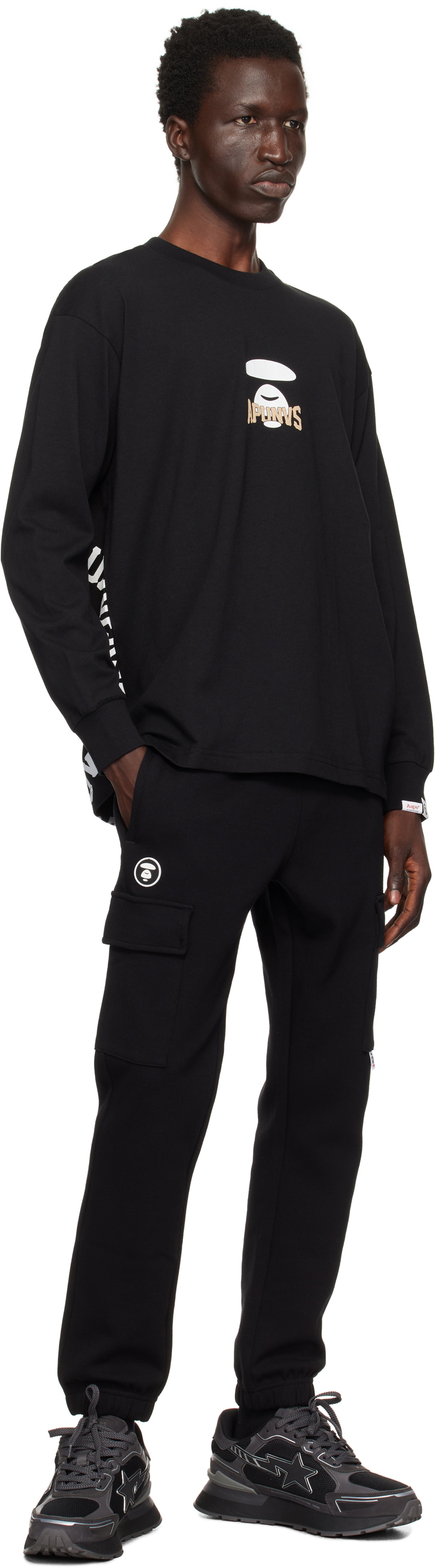 AAPE by A Bathing Ape Black 'AAPE Now' Sweat Cargo Pants AAPE by A ...