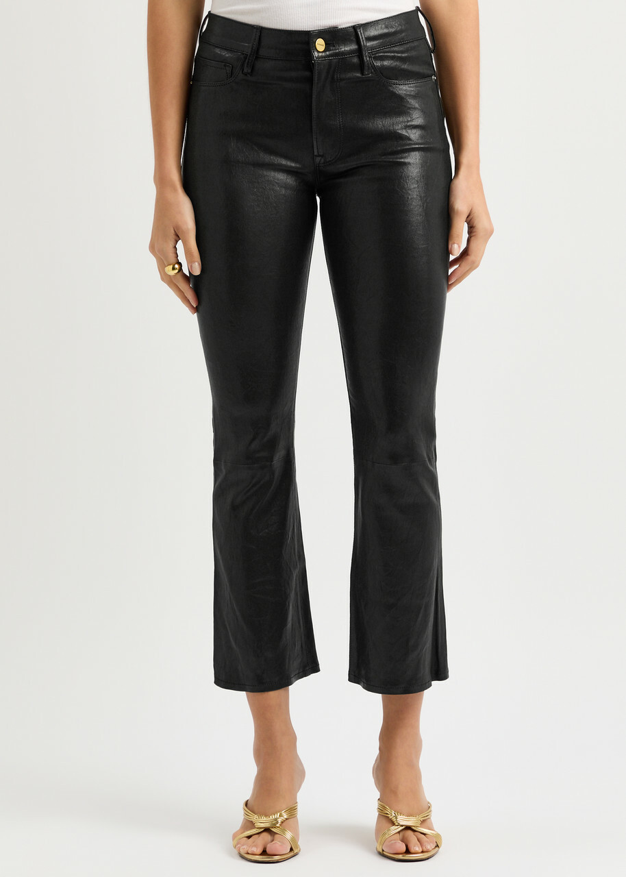 Frame Le Crop Mini Boot Leather Jeans Black Frame Denim