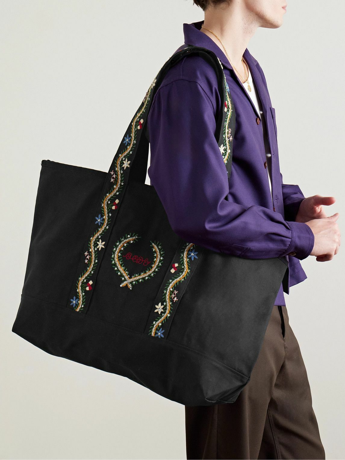 BODE - Alpineflower Embellished Cotton-Canvas Tote Bag Bode