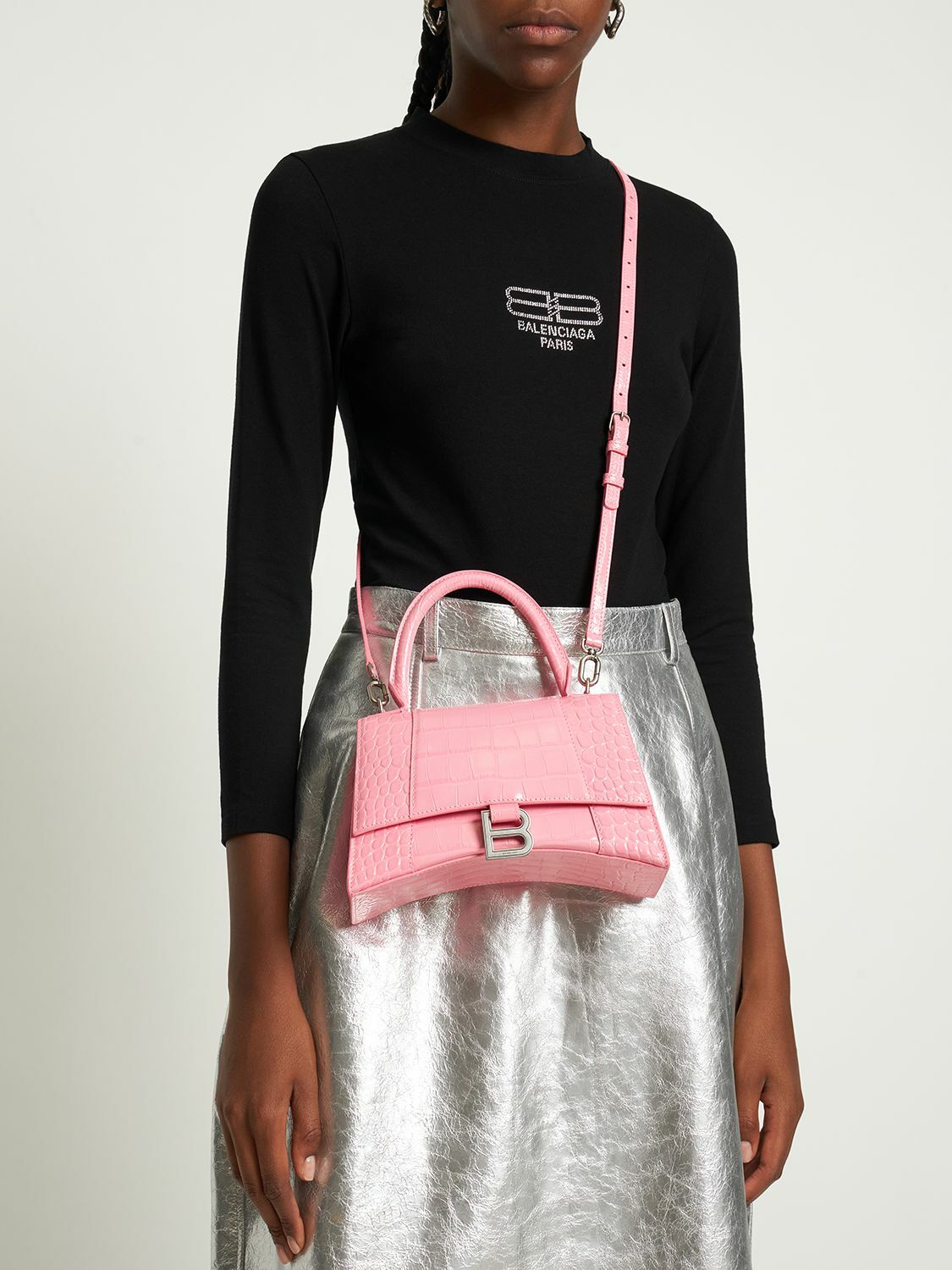 BALENCIAGA - Small Hourglass Embossed Leather Bag Balenciaga