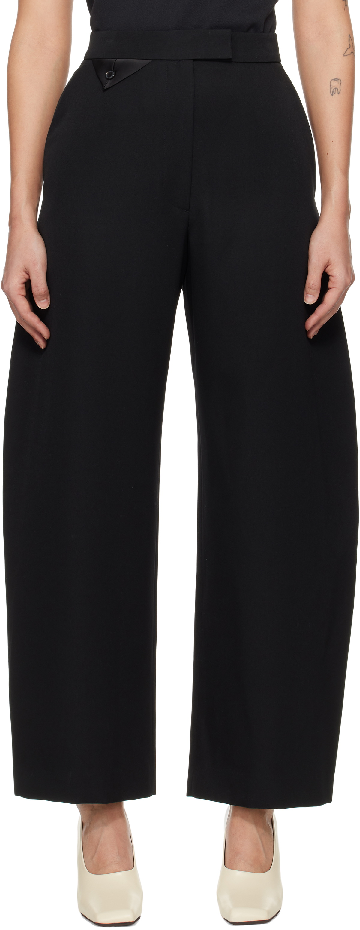 RECTO Black High-Rise Curved Legs Wool Trousers Recto