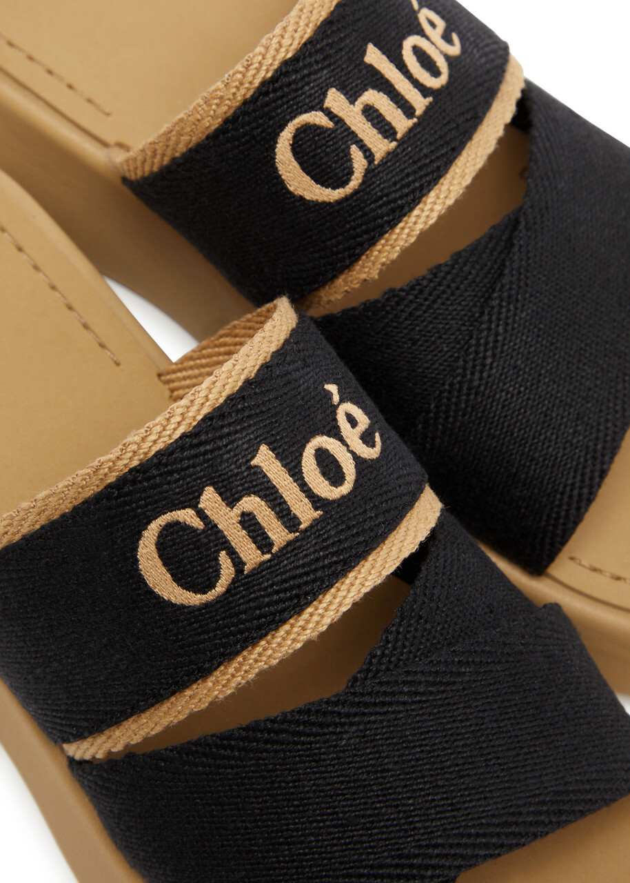 Chloe Mila Logo Canvas Flatform Sliders Black Chloe