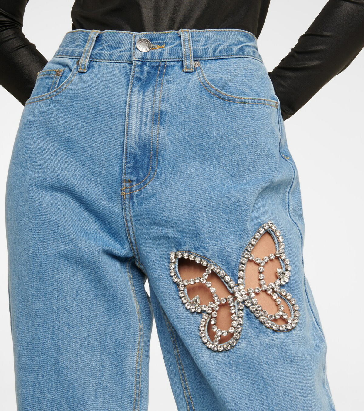 Area Embellished cutout high-rise straight jeans AREA