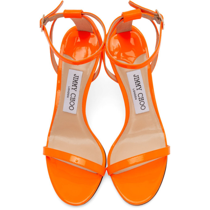 Jimmy Choo Orange Patent Minny 85 Sandals Jimmy Choo