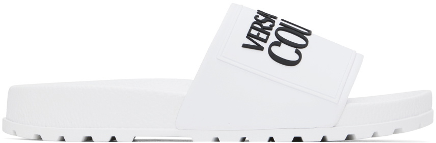 Versace Jeans Couture White Embossed Pool Slides Versace