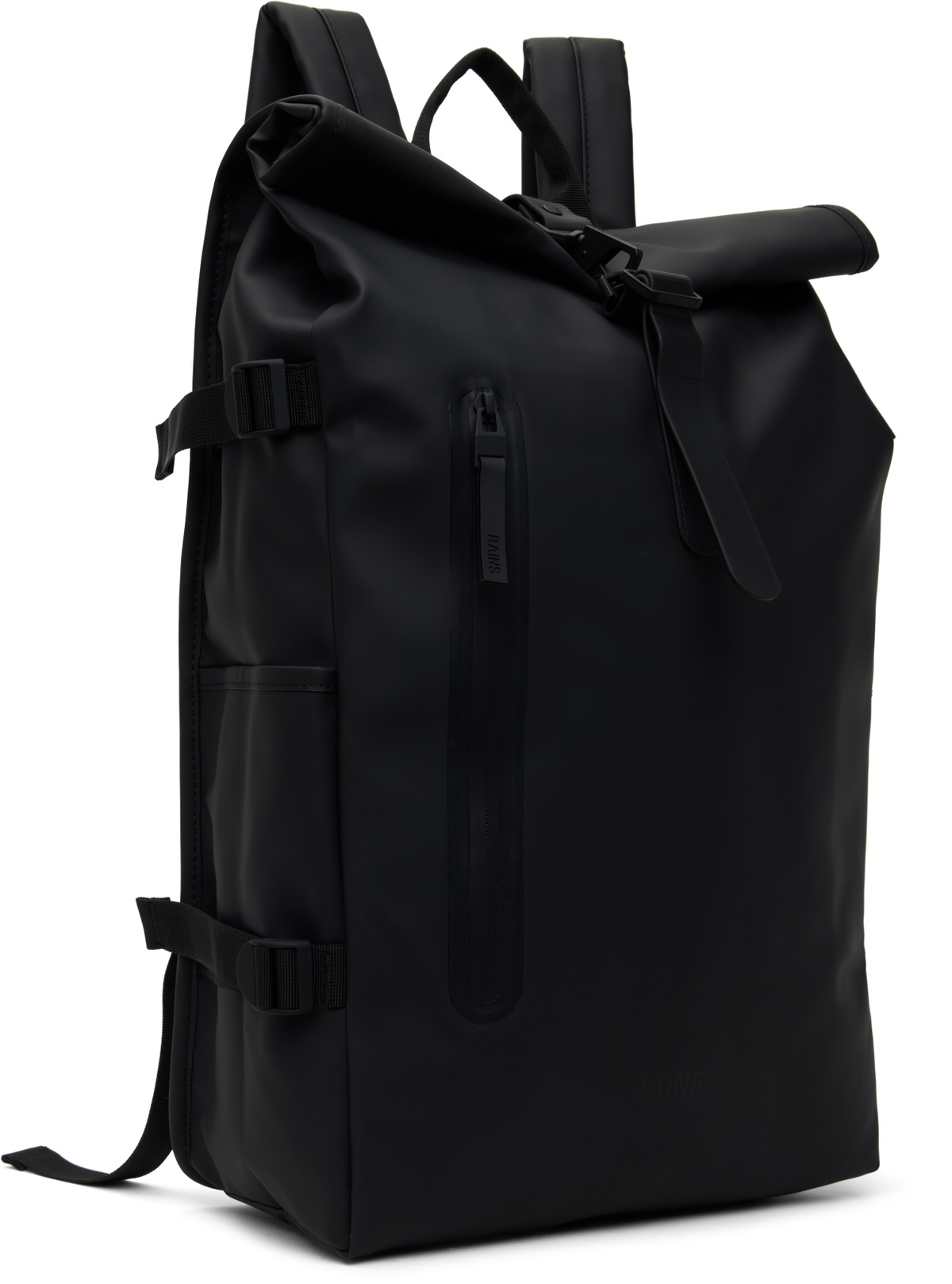 RAINS Black Rolltop Large Rucksack Rains