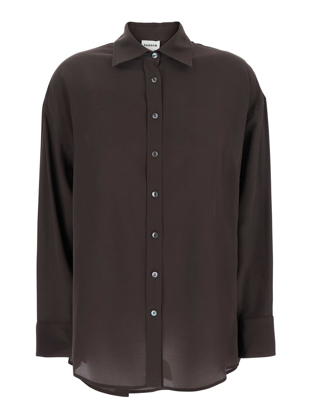 Parosh Dark Brown Shirt With Pointed Collar And Long Sleeves In Silk ...