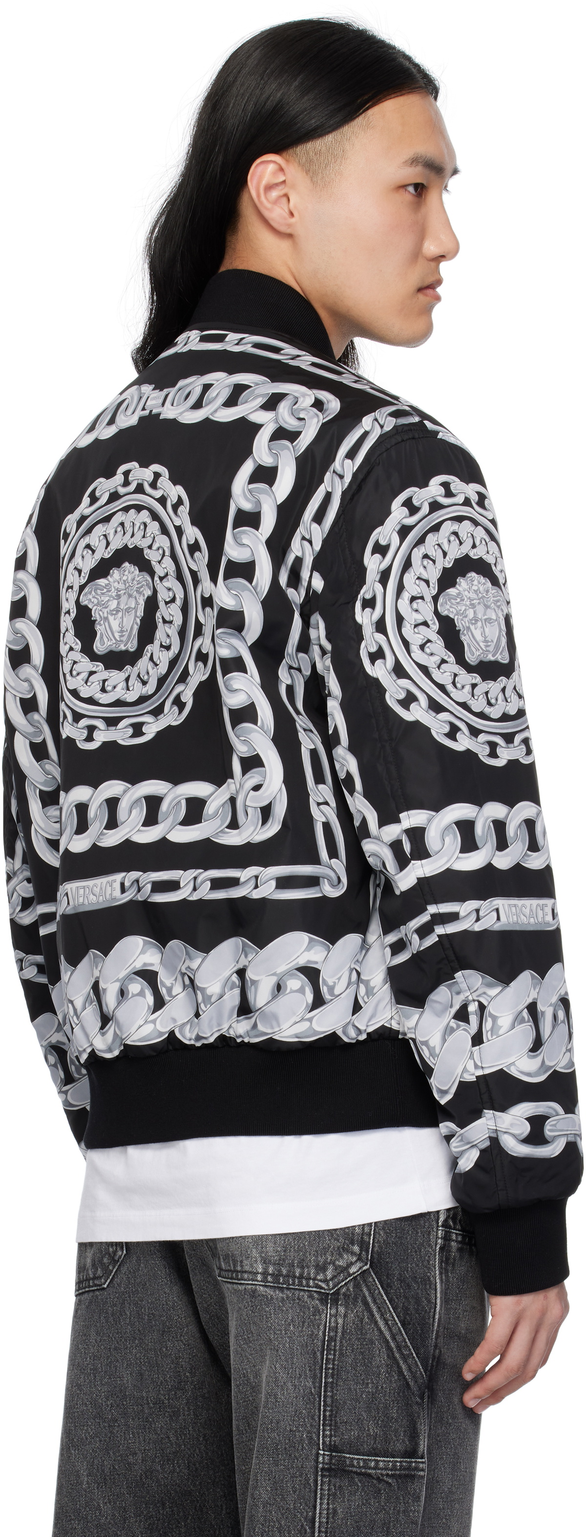 Versace Black Medusa Chains Reversible Bomber Jacket Versace