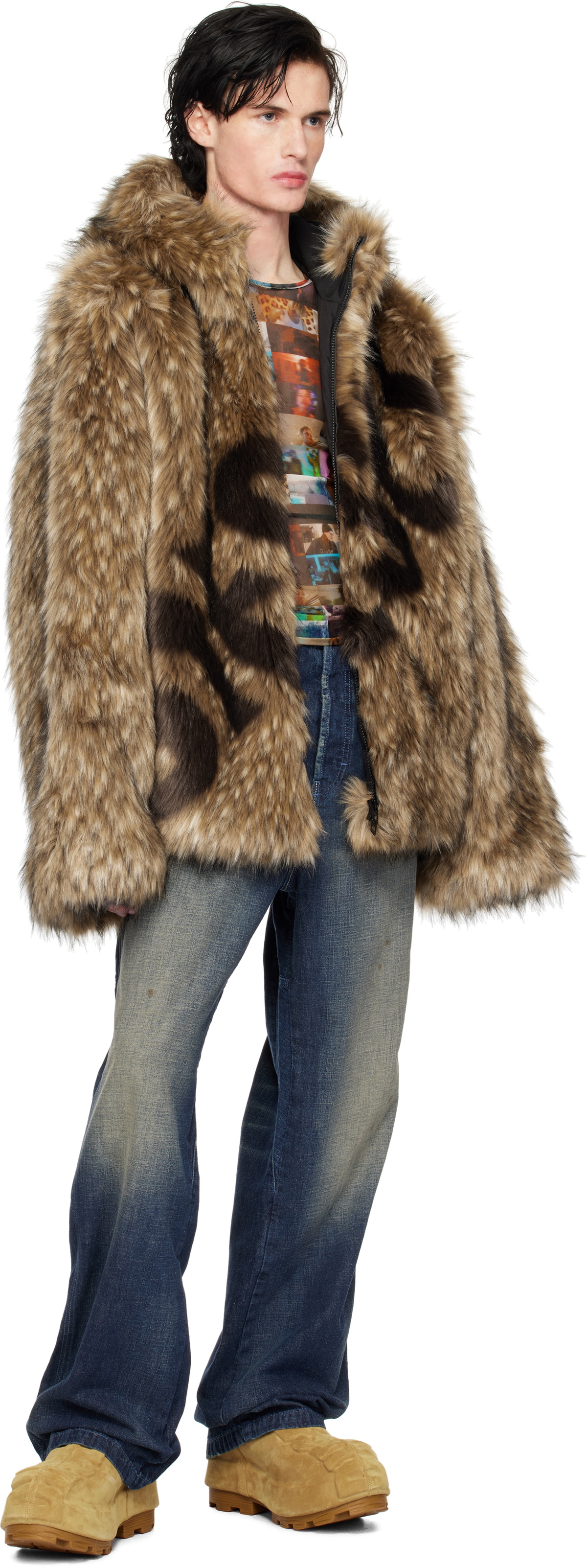 Diesel Brown W-Mag Faux-Fur Coat Diesel