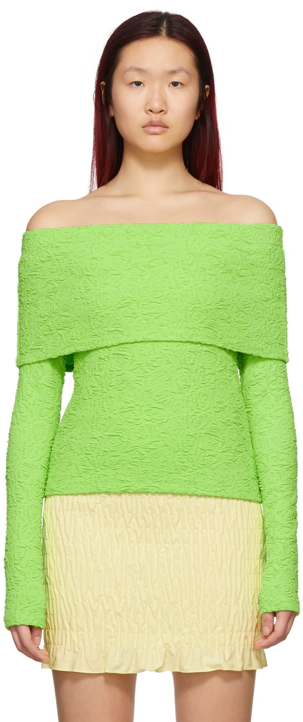 MSGM Green Crinkle Long Sleeve Top MSGM
