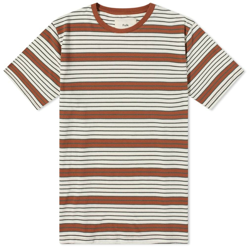 Folk Men's Highlight Stripe T-Shirt in Rust/Ecru Folk