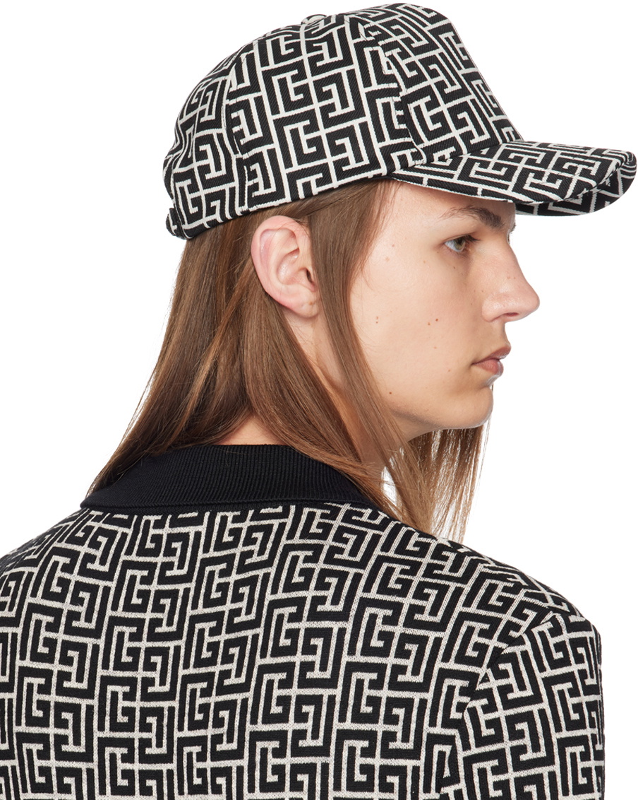 Balmain Off-White & Black Monogram Jacquard Wool Cap Balmain