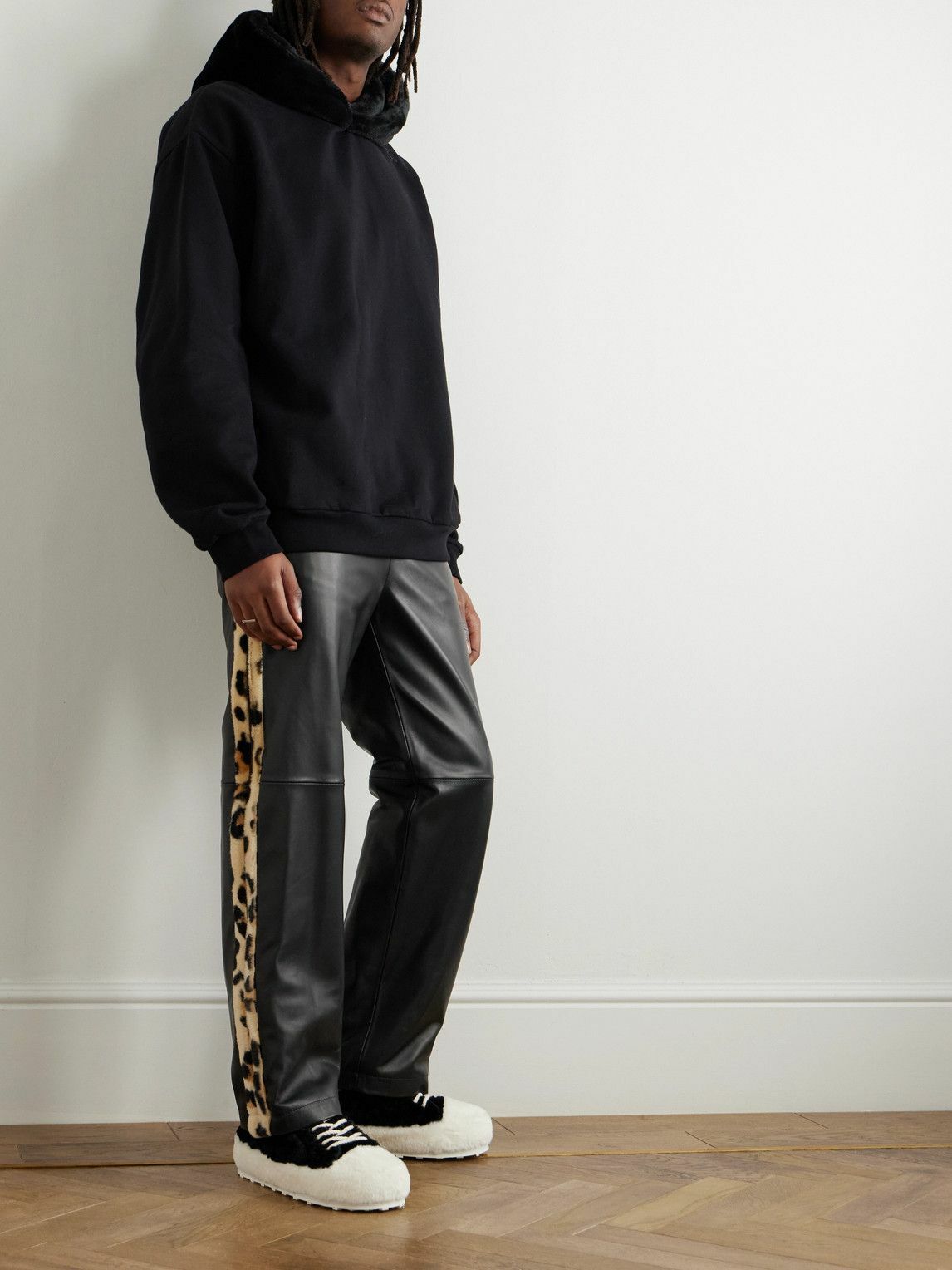 Marni - Straight-Leg Panelled Leopard-Print Shearling-Trimmed Leather ...