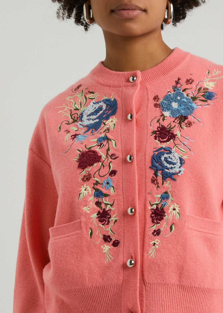 Rabanne Floral-embroidered Wool-blend Cardigan Pink Light Paco Rabanne