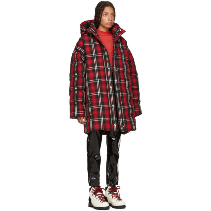 MSGM Red Plaid Down Jacket MSGM