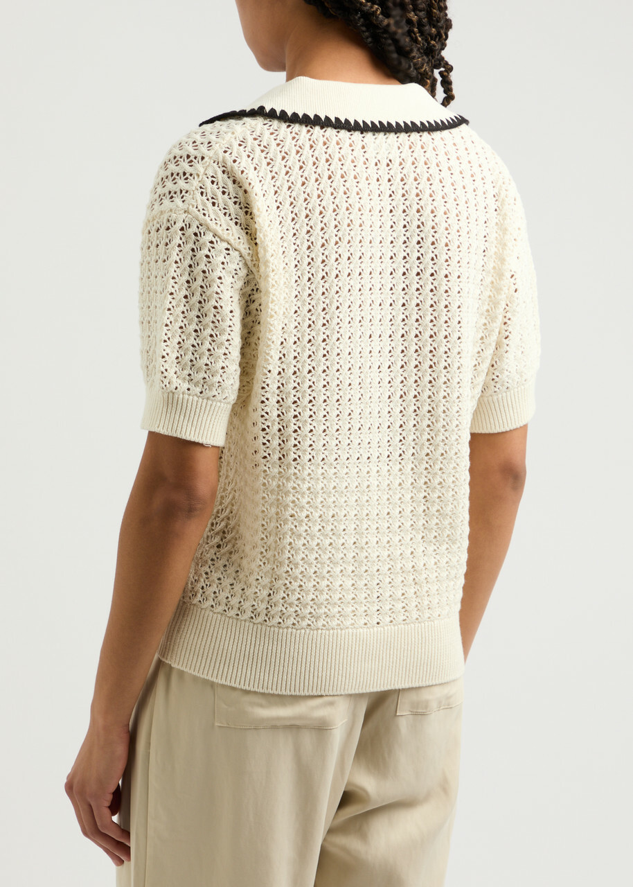 Varley Monte Open-knit Polo Shirt Cream Varley