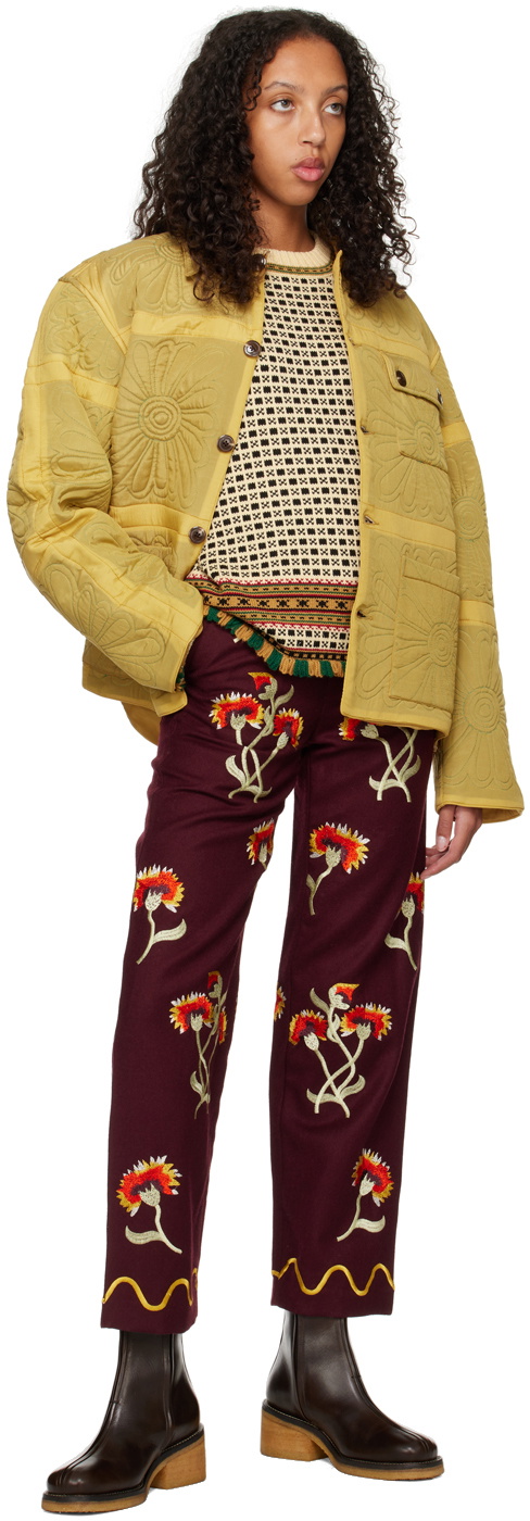 Bode Yellow Botanic Shadow Quilt Jacket Bode