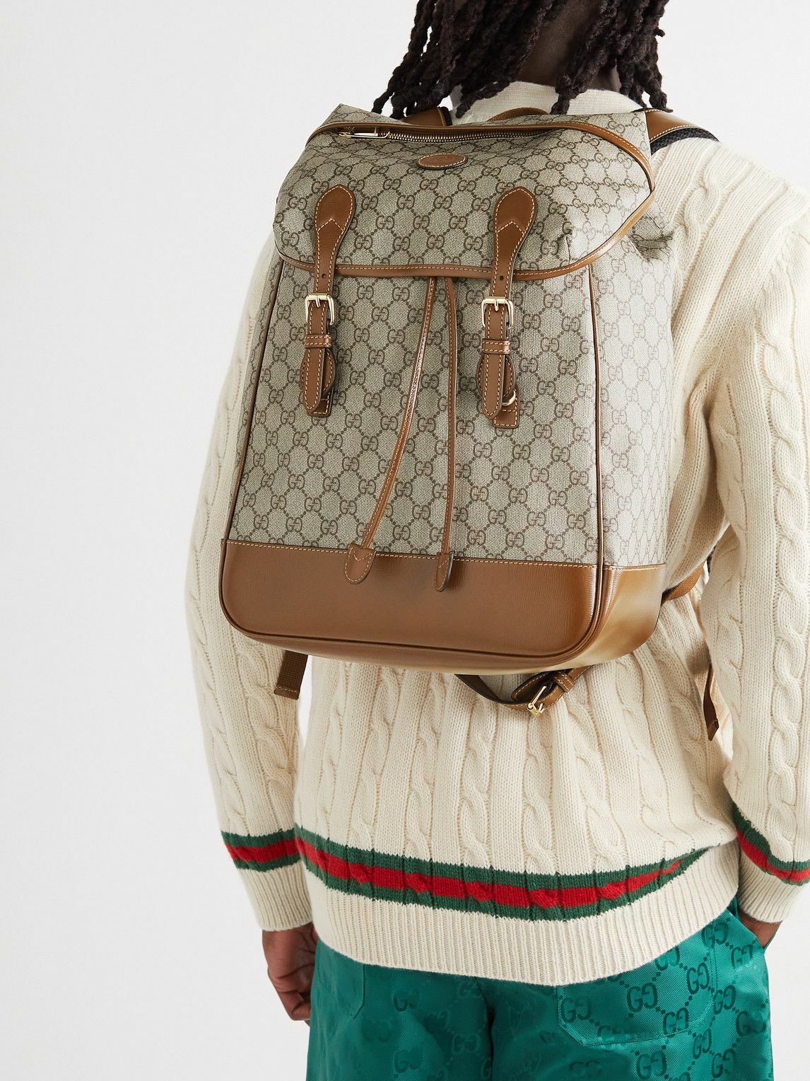 GUCCI - Leather-Trimmed Monogrammed Coated-Canvas Backpack Gucci