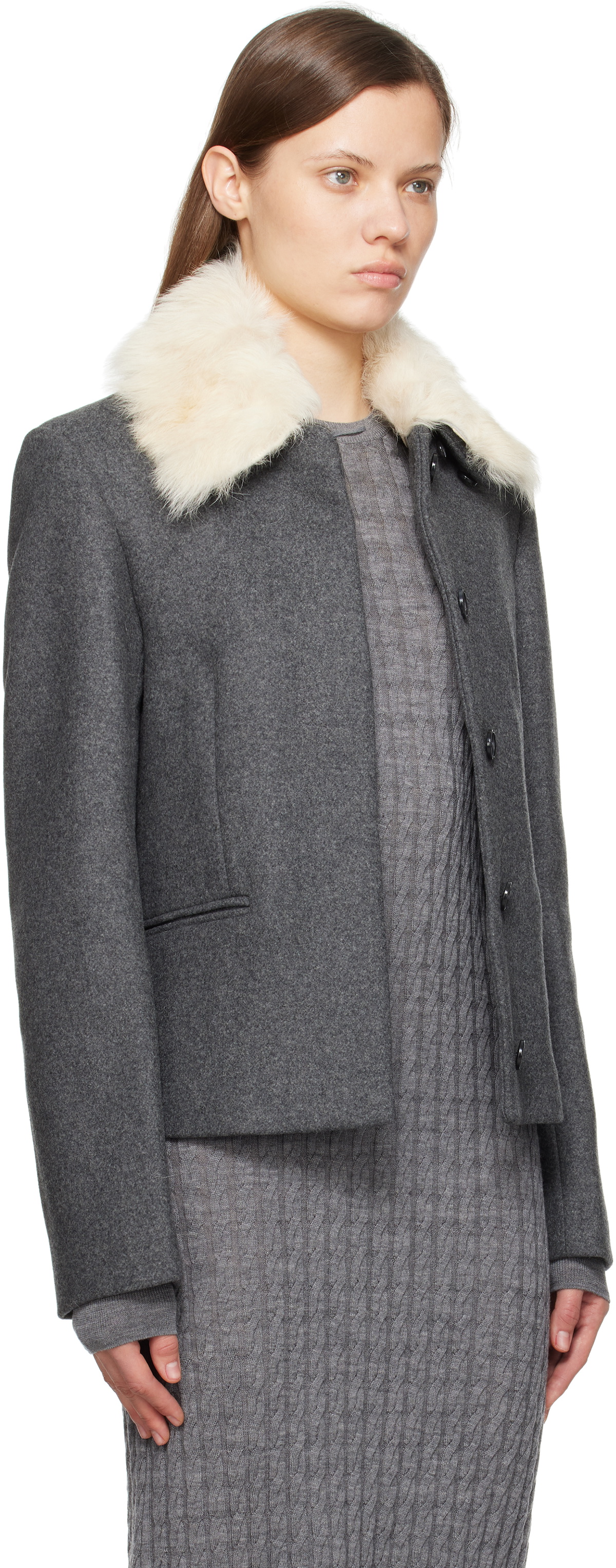 TOTEME Gray Shearling Collar Jacket Toteme
