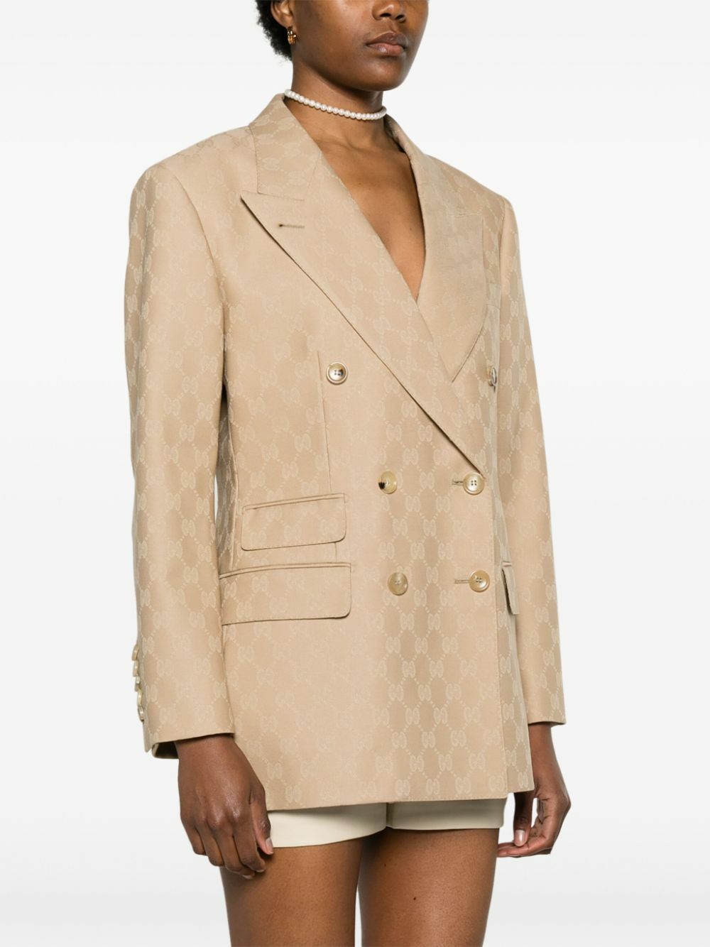 Gucci Neutral Wool GG Blazer Gucci