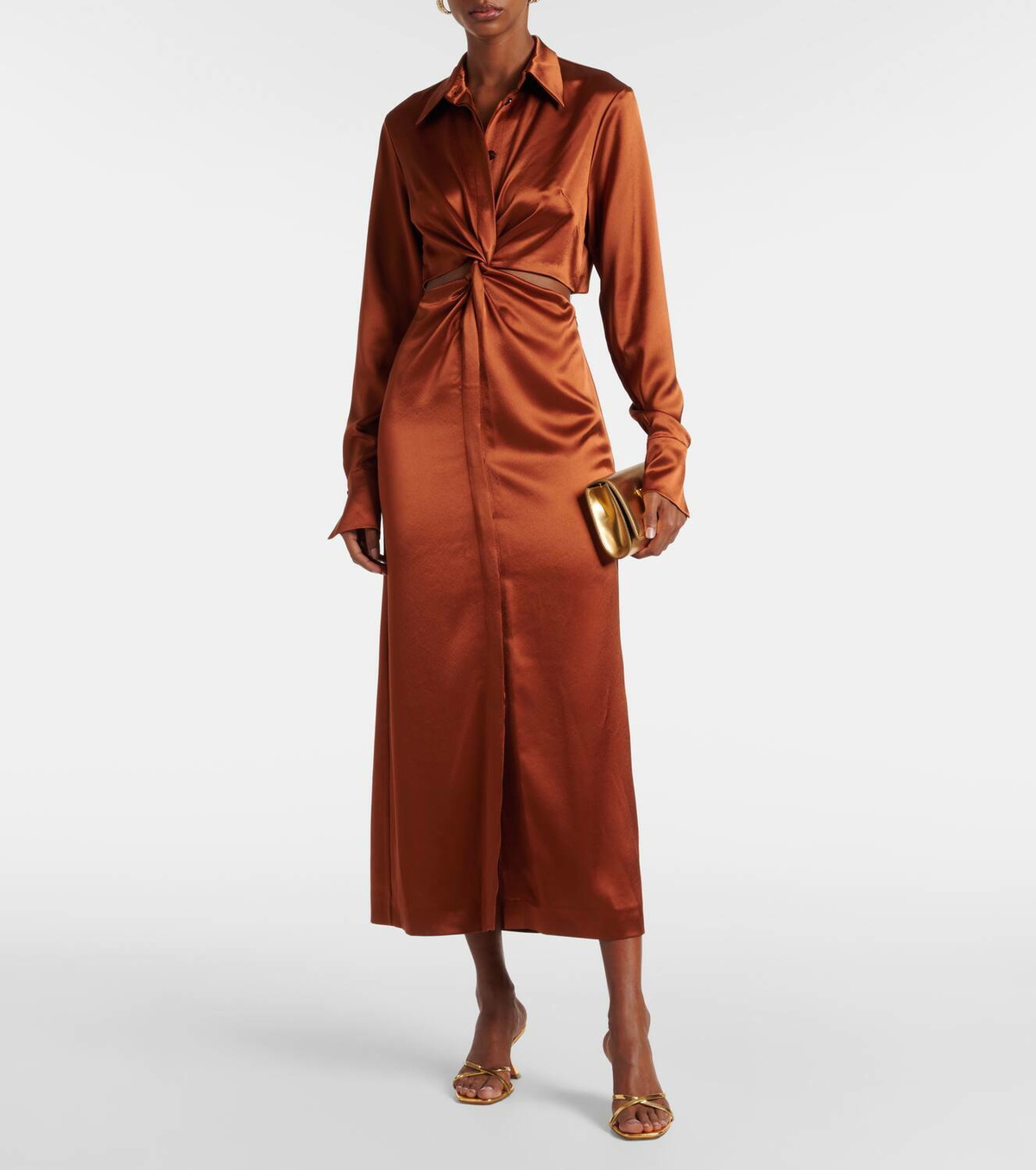 Galvan Hock gathered satin midi dress Galvan