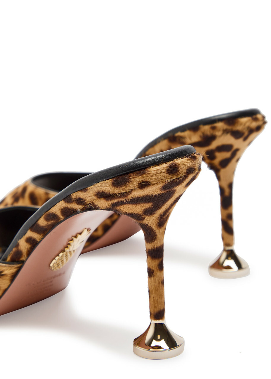 Aquazzura Bisous 85 Leopard-print Calf-hair Mules Aquazzura